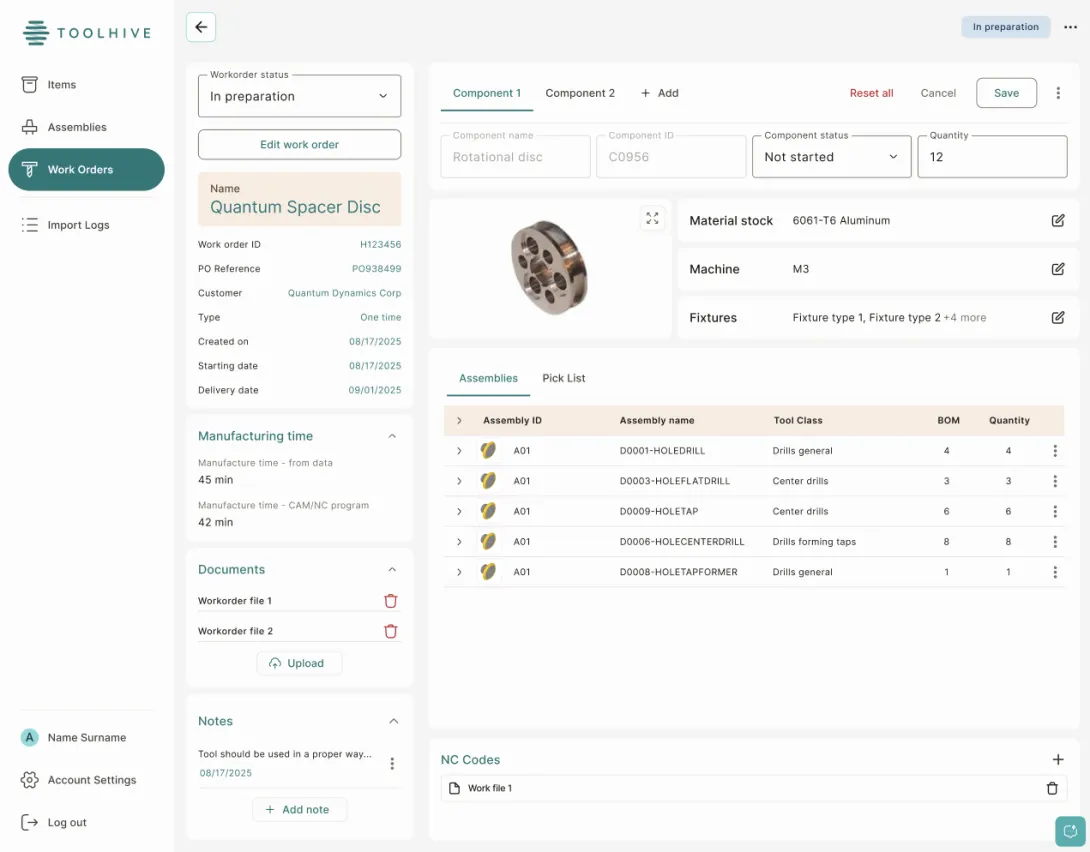 Cloud-based tool management software for machine shops